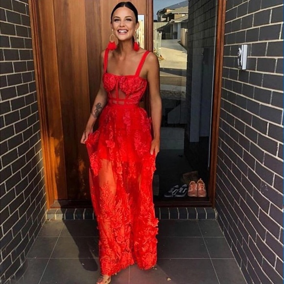 Dresses | Nwt Red Lacy With Bandage Material Floor Length | Poshmark